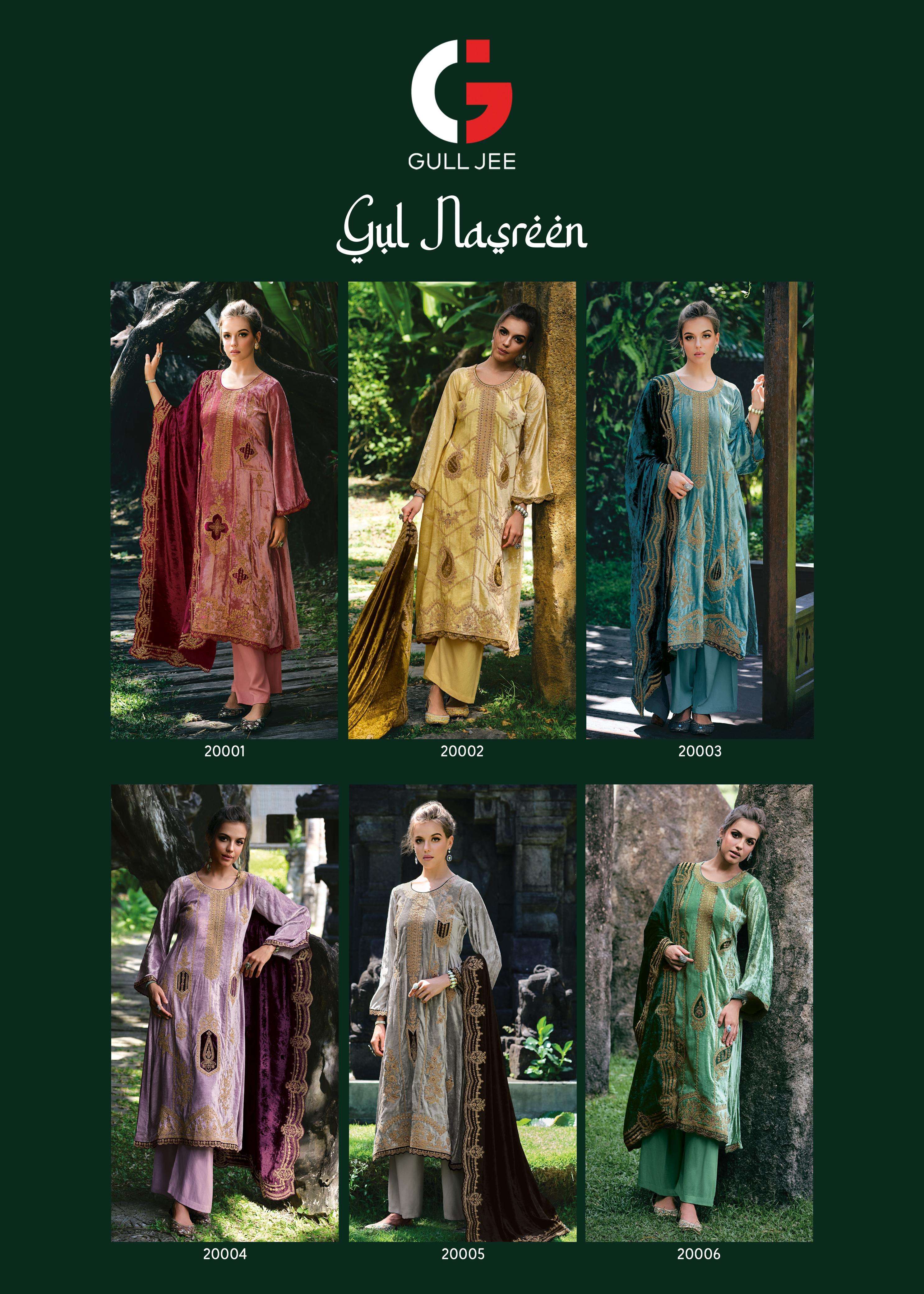 GULLJEE GUL NASREEN VISCOSE VELVET CATALOGUE SUIT SURAT WHOLESALER